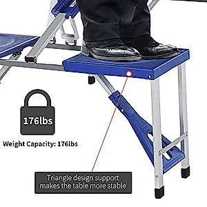 Outsunny Portable Foldable Camping Picnic Table Set with Four Chairs and Umbrella Hole, 4-Seats Aluminum Fold Up Travel Picnic Table, Blue