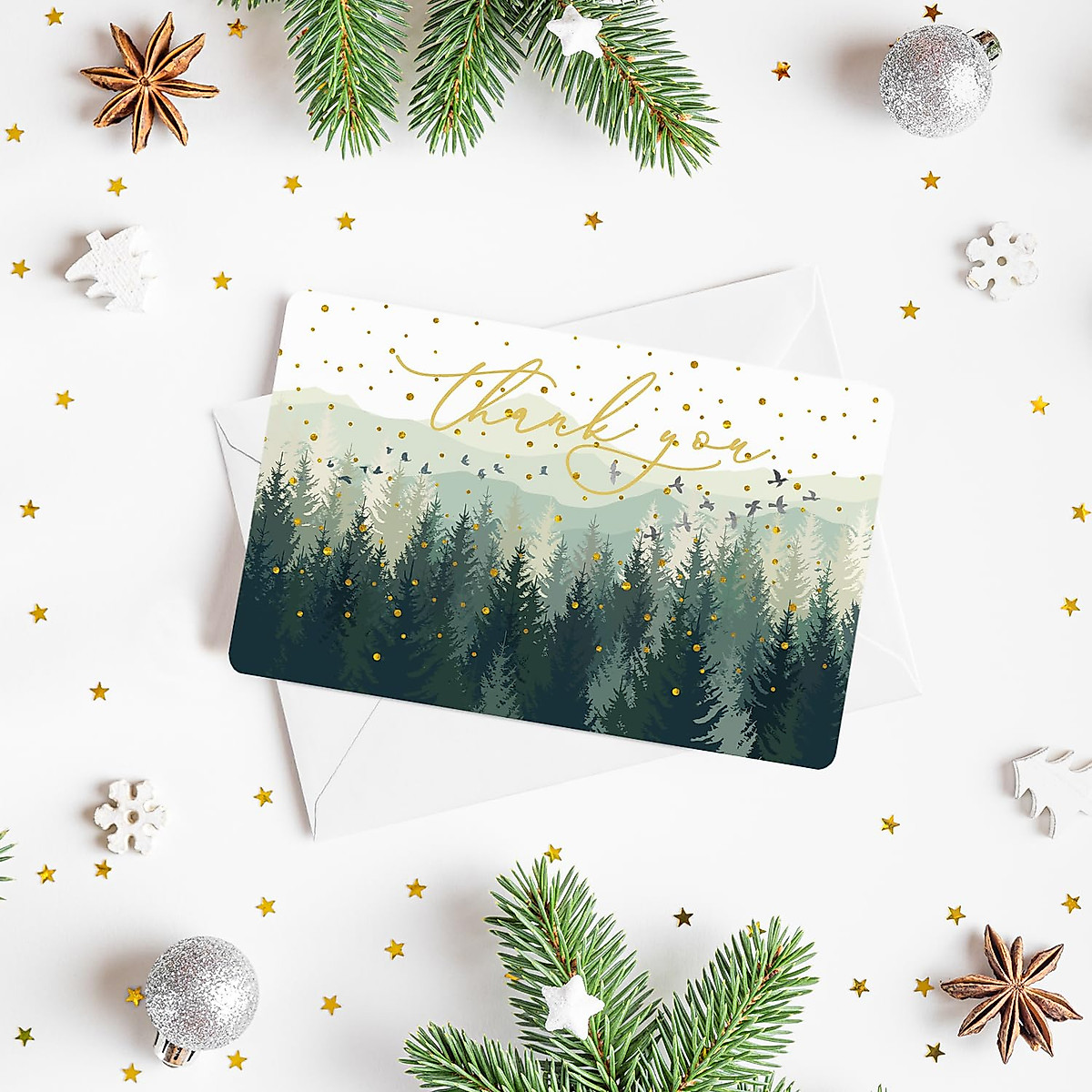 Artoid Mode 24 Pack Mountain Forest Thank You Cards Golden Polka Dot Greeting Cards Gift With Envelope Sticker Blank Note Cards for Birthday Wedding Baby Shower Bridal Shower, 4 x 6 Inch
