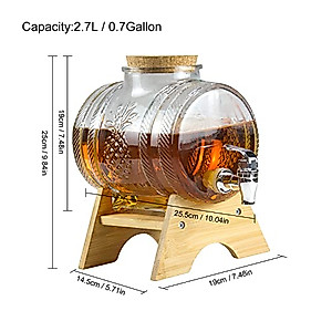 Kcgani 2.7L/0.7Gallon Glass Beverage Dispenser with Leak-proof Spigot, Drink Dispenser Barrel with Sturdy Bamboo Stand, Cold Drink Kettle Container for Fridge, Iced Tea, Lemonade, Bar, Party