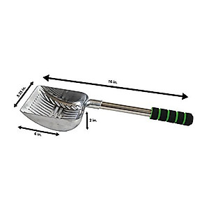 Brask Pet Cat Litter Scoop – Large Sized 2 in 1 Sifter and Scoop – Long Handled Litter Box Scooper – Aluminum Metal with Soft Grip Handle (16")