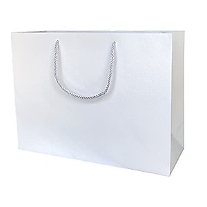 MODEENI Extra Large White Gift Bags with Handles 16x6x12 White Paper Bags 16x12 Euro Tote Big Shopping Boutique Bags 10 Pack XL Luxury Wedding Bag with Silver Handles