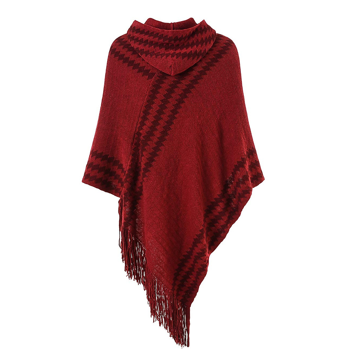 Ferand Soft Pullover Poncho Sweater Cape with Hood for Women, One size, Burgundy