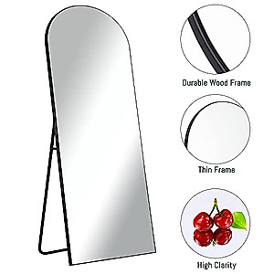 KIAYACI Arched Full Length Mirror Over Sized Floor Mirror with Stand Bedroom Dressing Mirror Full Body Wall Mirror Wood Frame (Black, 28" x 71")
