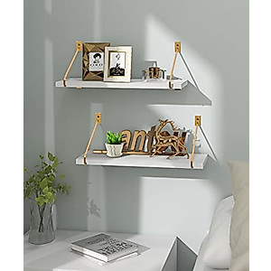 Gronda White Floating Shelves Set of 2, Modern Floating Shelves Wall Mounted with Gold Bracket Wall Shelves for Living Room Bathroom Bedroom Kitchen Office