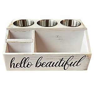 Rustic Wood Farmhouse Bathroom Hair Tool Organizer - Makeup Organizer - Vanity Tray - Vanity Organizer for Bathroom Counter - Hair Dryer Holder - Blow Dryer Holder - Bathroom Counter Tray 12" x7”