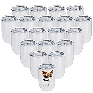 YOUKE OLA 18 Pack Sublimation Wine Tumblers Blanks Straight Stainless Steel Insulated Mug for Full Wrap Heat Transfer with Spill-Proof Sliding Lid for Coffee Cocktails Drinks 12oz