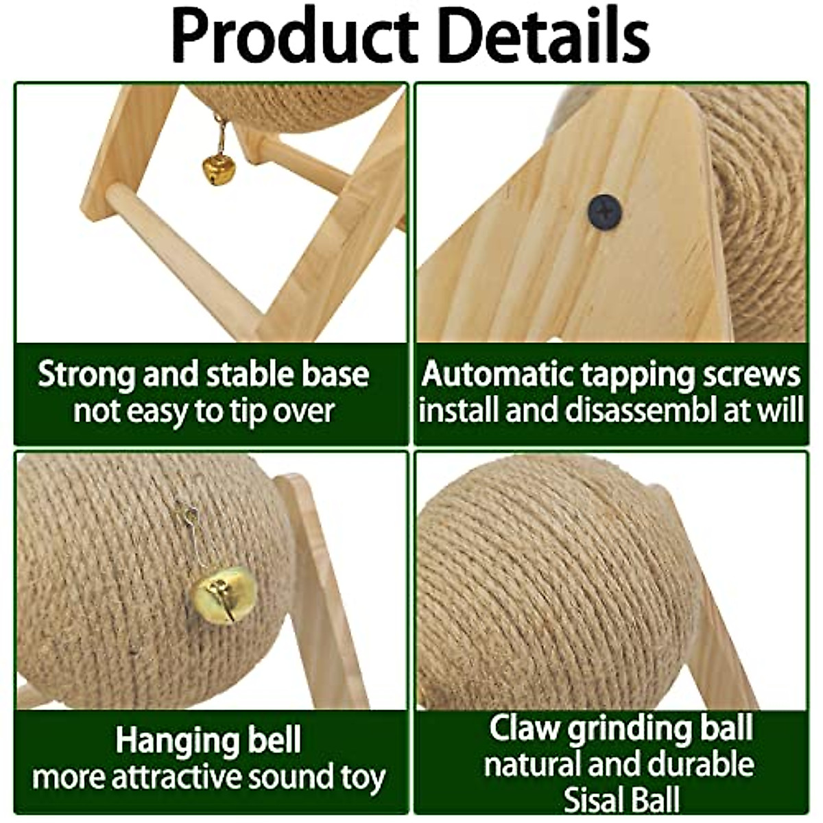 BNOSDM Rabbit Scratch Ball Sisal Bunny Scratching Toy, Wooden Pet Scratcher Stand with Ball for Indoor Rabbits Bunny, Kittens and Small Animals
