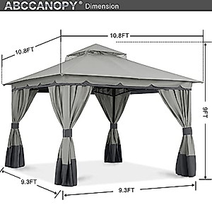 ABCCANOPY 10'x10' Outdoor Gazebo, Double Roof Patio Gazebo with Shade Curtains, Light Gray