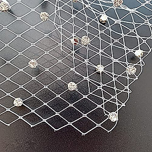 White Headband Veil for Bridal Crystal Birdcage Black Face Net Mask Hair Jewelry Accessories Veils Charming Wedding Fascinators (White)