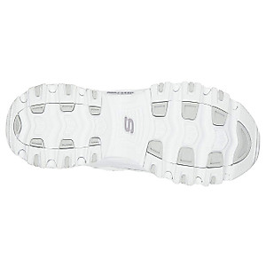 Skechers Women's D'Lites Memory Foam Lace-up Sneaker,White Silver,7.5 M US