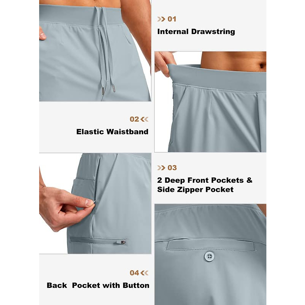 Viodia Men's 7" Golf Shorts with 5 Pockets Elastic Waist Dry Fit Stretch Lightweight Shorts for Men Hiking Casual Athletic