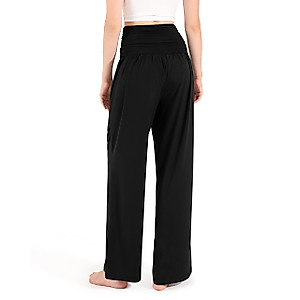 ODODOS Women's Wide Leg Palazzo Lounge Pants Light Weight Loose Comfy Casual Pajama Pants-28 Inseam, Black, X-Large