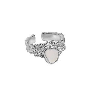 EKHOU 925 sterling silver irregular resizable size open ring, rock punk party casual jewelry silver