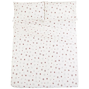 Amazon Brand – Pinzon Cotton Flannel Bed Sheet Set - Queen, Falling Snowflake Merlot