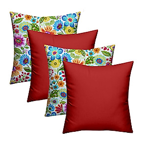 RSH Décor: Set of 4 Square Throw Pillows | Indoor/Outdoor All Weather Polyester Fabric | Decorative Accent Pillows for Patio Furniture | Reversible | 17" x 17" | Gregoire Fresco + Red