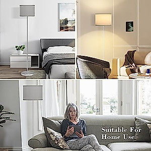 Ambimall Modern Silver Floor Lamp - Tall Lamp for Living Room, Bedroom, Office, Dining Room - Grey Shade (No Bulb)