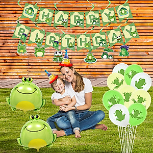KEFAN Frog Birthday Party Supplies, Frog Birthday Party Decorations, Frog Themed Party Supplies Decor with Happy Birthday Banner, Cake Toppers, Balloons for Boys Girls Birthday Party1st Baby Shower