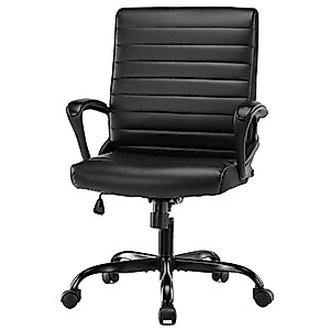 Executive Home Office Chair, Ergonomic Computer Desk Chair Bonded Leather, Adjustable Swivel Rolling Task Chairs Mid Back with Armrests
