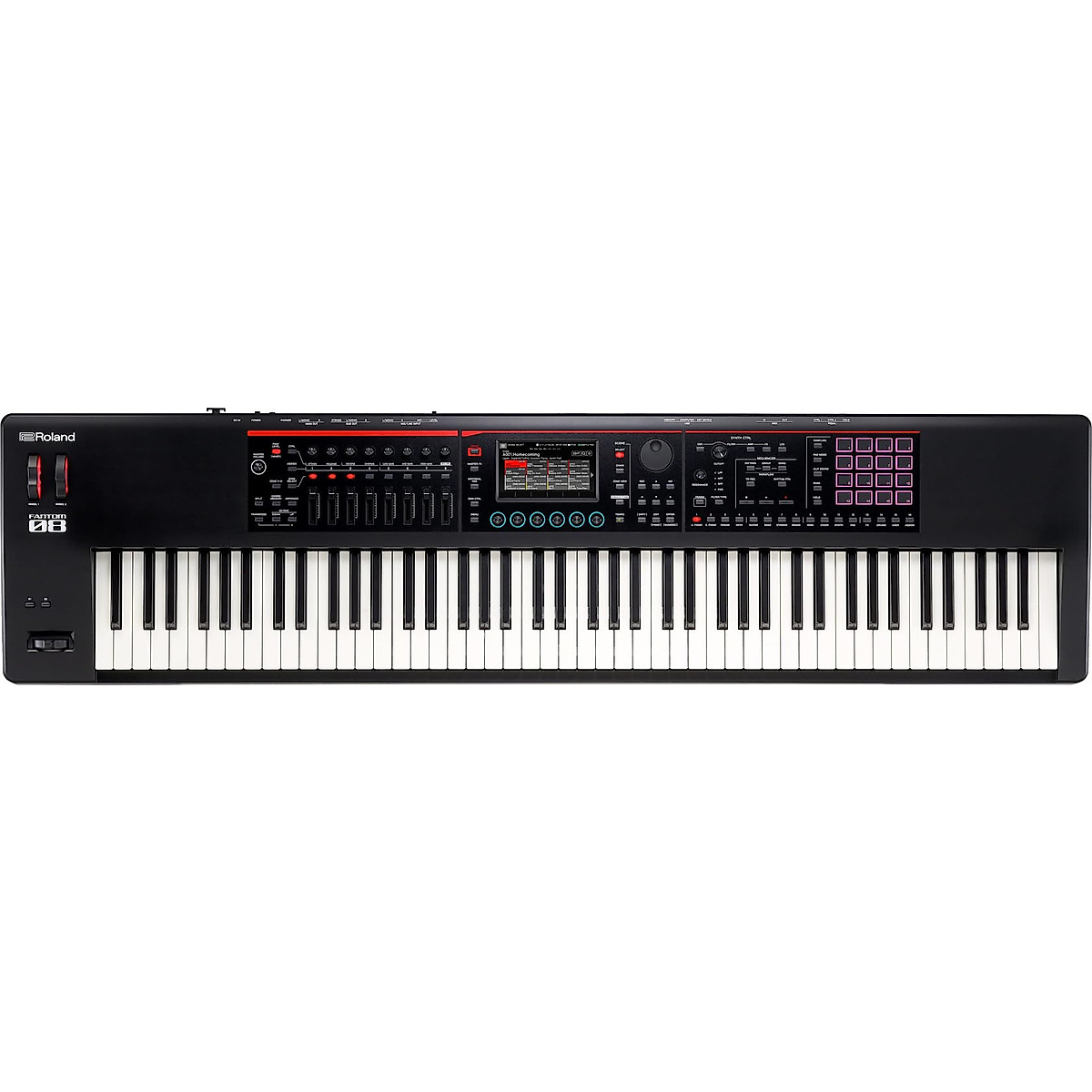 Roland Fantom-08 Synthesizer Keyboard - Bundle with Double Braced X-Style Keyboard Stand, Sustain Pedal, Instructional DVD, Online Piano Lessons, and Austin Bazaar Polishing Cloth