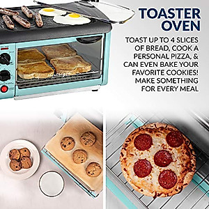 Nostalgia Retro 3-in-1 Family Size Electric Breakfast Station, Non Stick Die Cast Grill/Griddle, 4 Slice Toaster Oven, Coffee Maker, Aqua