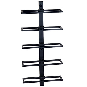 Farmhouse Vertical Wall Mounted Wine Rack, Industrial Metal Wine Holder Rack, Hanging Display Shelf for 5 Wine Bottles, Modern Black Wall Mount Wine Holder for Home Kitchen Living Room Cafe Bar Decor