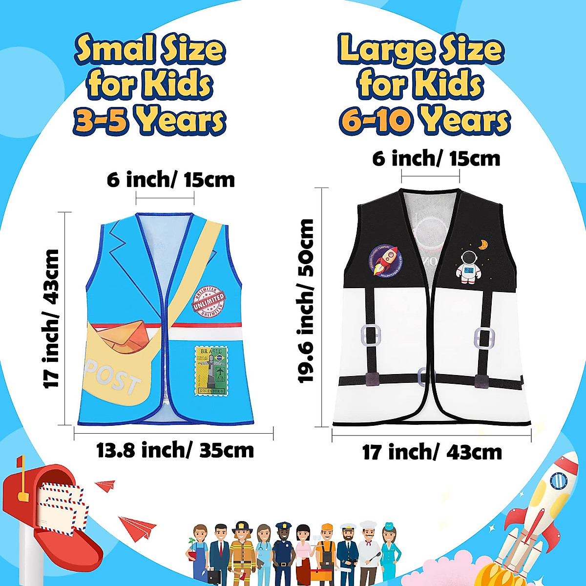 Geyoga 10 Pcs Kids Community Helper Dress Up Vest Career Cosplay Cloth Toddlers Occupation Pretend Play Costume (3-5 Years)