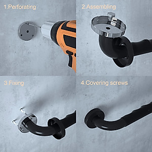 2 Pack 16 Inch Black Shower Grab Bar w/Anti Slip Rubber Grip,ZUEXT Stainless Steel Bath Grab Bar,Bathroom Balance Bar,Wall Mount Safety Handrail Support,Handicap Injury Elderly Senior Assist Handle