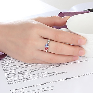 Love Jewelry Personalized Mothers Ring, Custom 2 Heart Simulated Birthstones Ring Engraved Names Engagement Rings Promise Rings for Women (6)