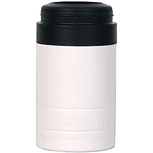 Bison Coolers 2 in 1 Can & Bottle Insulated Cooler Thermos | Vacuum Insulated Stainless Steel Beer Bottle/Can Cooler 12 oz (Double Play) (White)
