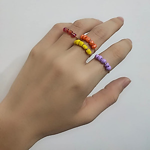 Set of 8 Boho Spinner Fidget Colorful Resin Beads Band Ring for Anxiety for Women Thin Coil Rotate Freely Inspirations Stress Relief Anti Pressure Jewelry Stacking Loop Expandable Adjustable Best Friends Dainty Birthday (Silver)