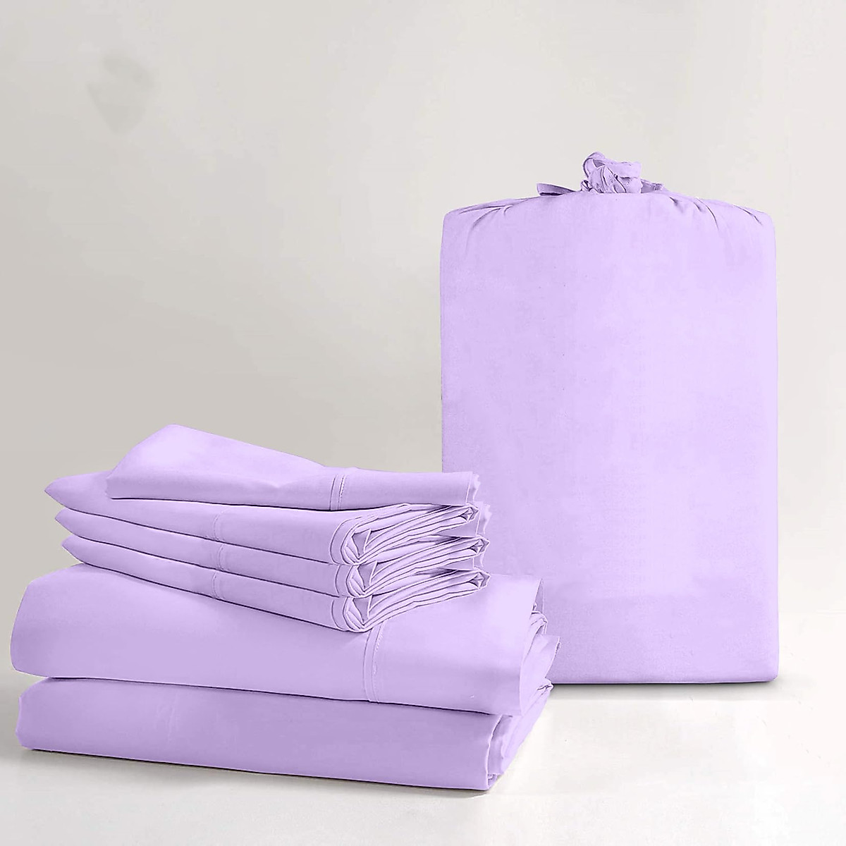 MGPS 100% Real Certified Organic Cotton Bedsheet Set, Full Size 6 Piece 800-Thread-Count Sheet Set, [1 Fitted + 1 Flat + 4 Pillowcases], Fits Mattress Upto 8" Deep Pocket - Lilac
