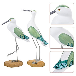 EXCEART 2pcs sea Bird Statue Nautical Beach Figurines Seagull Statue Wood Bird Sculpture Figurines Ornament Indoor Outdoor Decor Coastal Decor Wooden Craft Figurines Green Wooden Seagull Statue