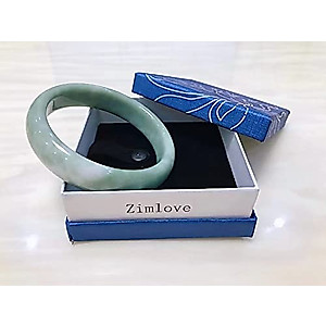 Zimlove Natural Jade Bangle Bracelet for Women Classcial Retro Chinese Style Green Hand Jade Bracelets with Gift Box (Green 58mm)