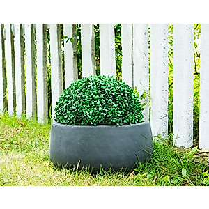 Kante 15.7" Dia Round Concrete Planter, Outdoor Indoor Garden Plant Pots with Drainage Hole and Rubber Plug, Modern Curvaceous Design, Charcoal