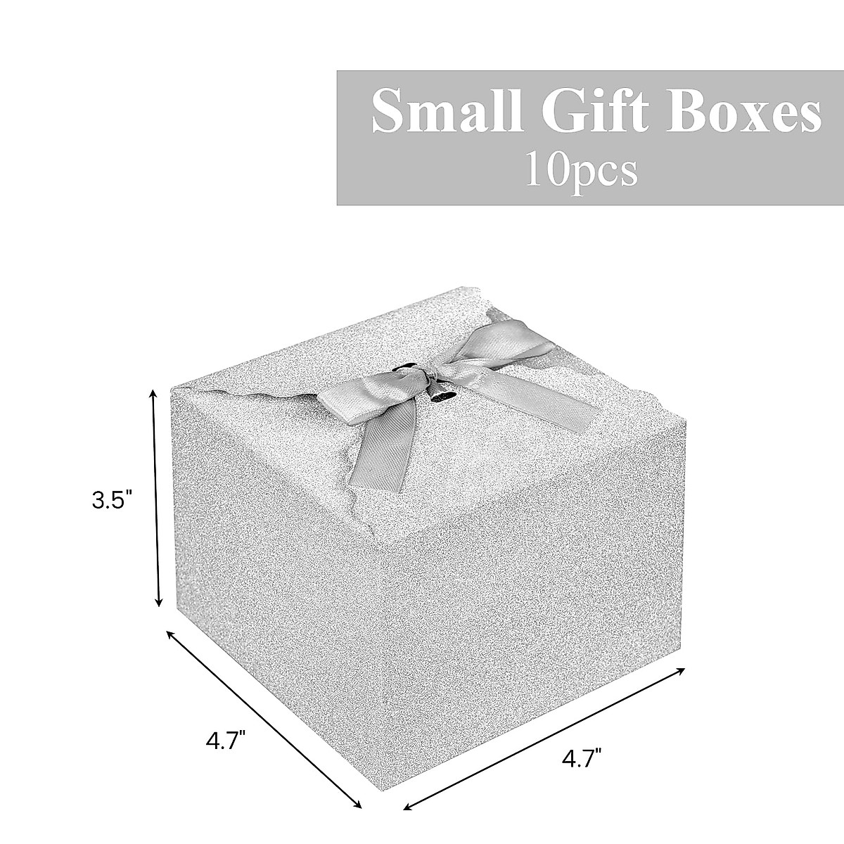 HONEYGIFTS Sliver Gift Boxes, Paper Treat Boxes Glitter Candy Box with Ribbon for Wedding Cookie Chocolates Small Gifts