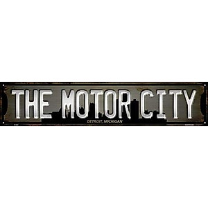 Detroit Michigan The Motor City Metal Street Sign Garage Home Wall Decor Poster Retro Vintage 4x16 Inch Tin Sign