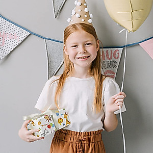 Birthday Wrapping Paper For Kids Girls Boys, Animals Party Design Gift Wrap Paper for Birthday Baby Shower, 4 Sheets Folded Flat 20x28 Inches Per Sheet, Monkey Lion Elephant Giraffe Alligator Zebra