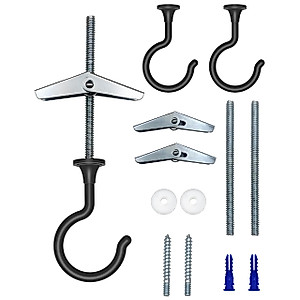 NACETURE Large Swag Ceiling Hooks for Hanging Plants - Heavy Duty Ceiling Hangers, Chandelier Hook Ceiling Installation for Cavity Wall Fixing(Black 2 Pack)