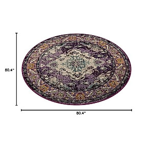 SAFAVIEH Monaco Collection Area Rug - 6'7" Round, Violet & Light Blue, Boho Chic Medallion Distressed Design, Non-Shedding & Easy Care, Ideal for High Traffic Areas in Living Room, Bedroom (MNC243L)