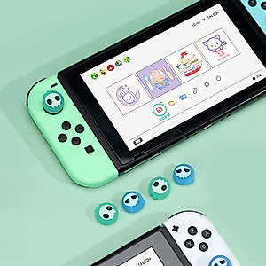 GeekShare 4PCS Cute Ghost Theme Thumb Grip Caps,Halloween Soft Silicone Joystick Cover Compatible with Nintendo Switch/OLED/Switch Lite Only - Blue Phantom