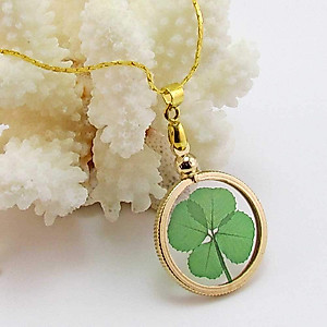 Clovers Online Good Luck Preserved Four Leaf Clover Gold Charm Pendant Necklace