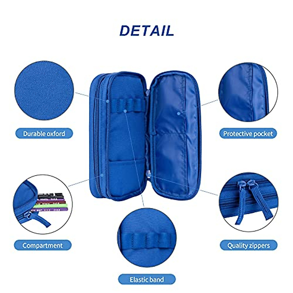 Camo Pencil Case Box, Large Capacity Blue Pencil Bag Pouch Marker Organizer with 2 Compartments & Durable Zipper, Cool Stationary for Primary Middle High School College Office