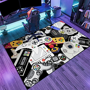 Lacut Game Rug Teen Boys Carpet with Game Controller Decoration, 3D Gaming Rugs for Boy’s Bedroom Living Room Playroom, Non-Slip Gamer Carpet Children Gaming Area Rugs (63"x47")