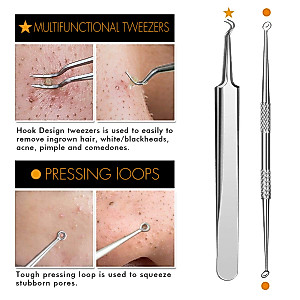 7-Piece Blackhead Remover Kit - Pimple Comedone Extractor Tool set for Facial Acne and Treatment for Blemish, Whitehead Popping, Zit Removing for Risk Free Nose Face Skin with Metal Case