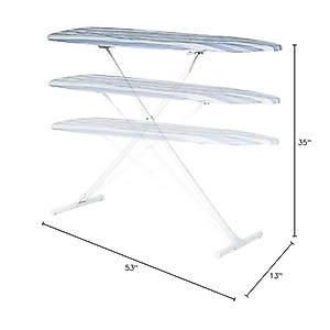 Ironing Board Full Size; Made in USA by Seymour Home Products (Blue Stripe) Bundle Includes Cover + Pad | Iron Board w/Steel T-Legs Adjustable Tabletop up to 36" High; Perforated Top for Steam Flow