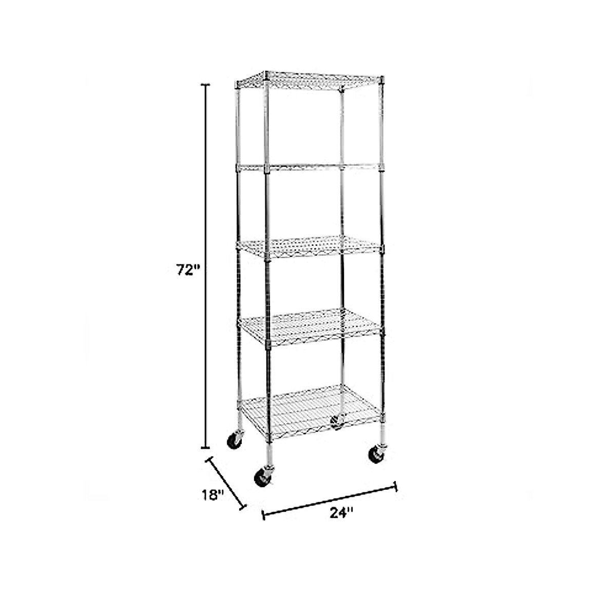 Seville Classics UltraDurable Commercial-Grade 5-Tier NSF-Certified Steel Wire Shelving with Wheels, 24" W x 18" D x 72" H, UltraZinc