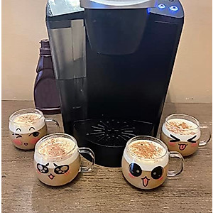 Glass Coffee Mugs Set Of 4 (200ml) Espresso Glass Cups Perfect For Milk, Latte, Tea, Cappuccino (Cute Cups)