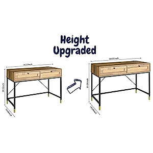 LEEJAY Rattan Computer Desk with Two Drawers, 40 inch Small Computer Writing Desk with Outlets, Entryway Console Table for Small Space,39.37Lx19.68Wx31.29H, Mix Oak