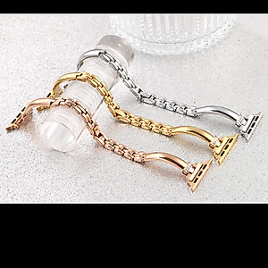 Secbolt Bands Compatible with Apple Watch Band 38mm 40mm 41mm 42mm(Series 10) iWatch SE Series 10/9/8/7/6/5/4/3/2/1, Slim Dressy Metal Bracelets with Rhinestones for Women, Yellow Gold