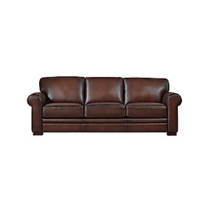Hydeline Brookfield Top Grain Leather Sofa Couch, 95", Caramel Brown, Feather Down, Memory Foam and Springs Seating